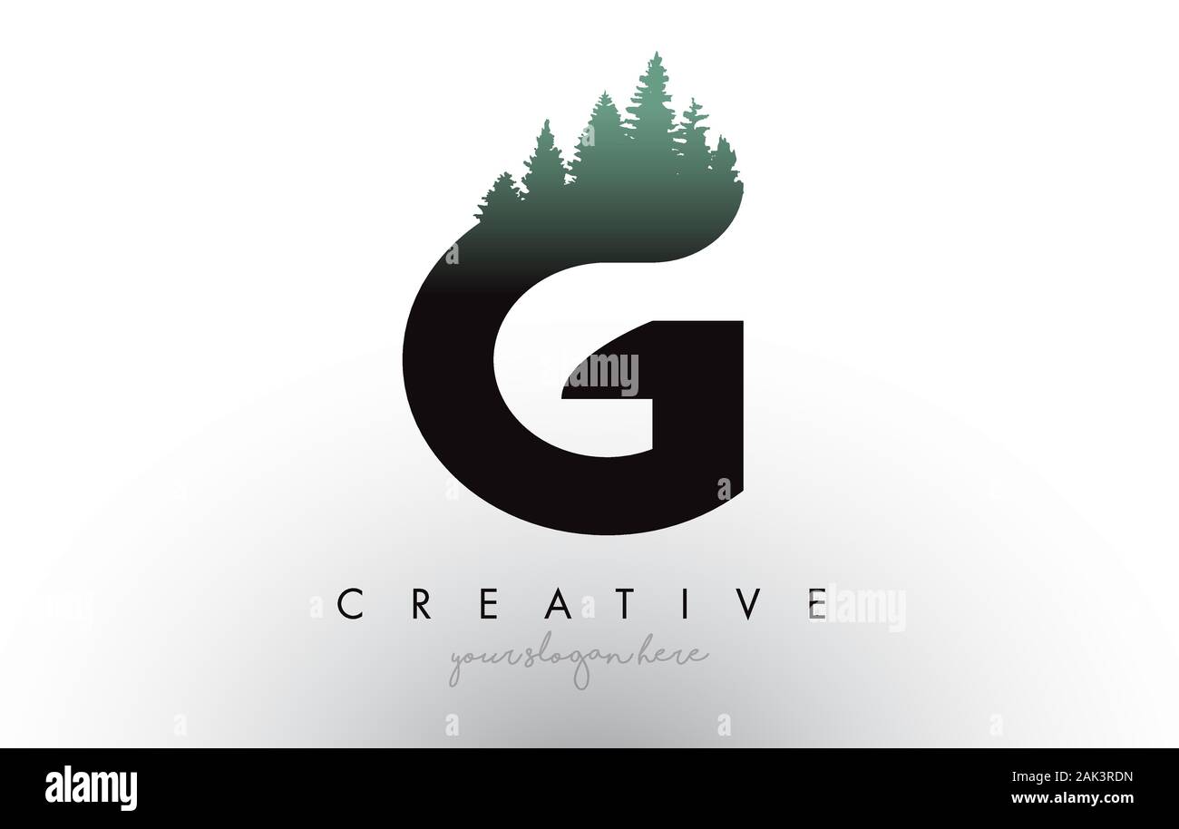 Creative G Letter Logo Idea With Pine Forest Trees. Letter G Design ...