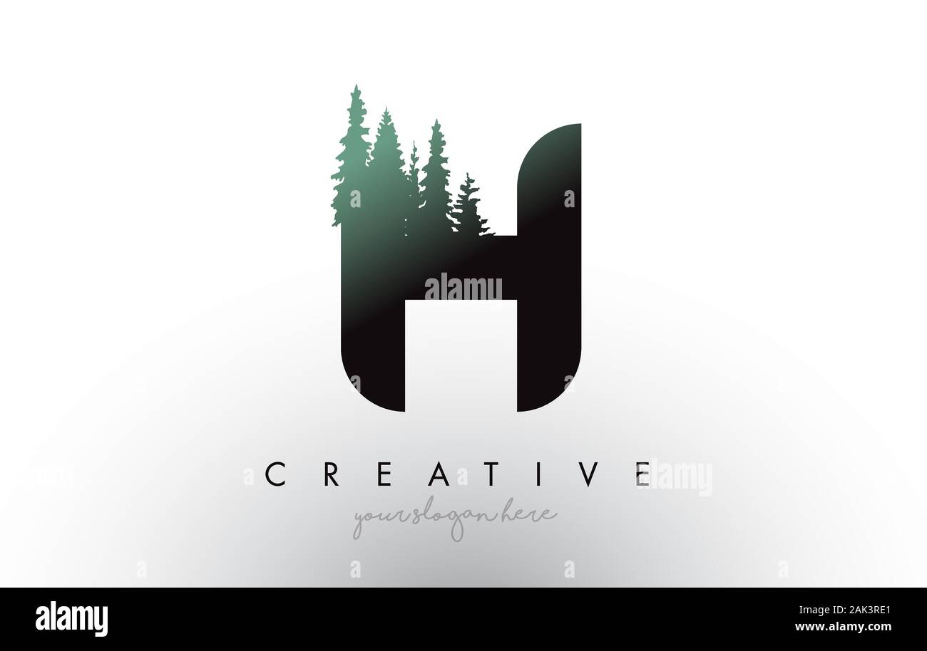 Creative H Letter Logo Idea With Pine Forest Trees. Letter H Design ...