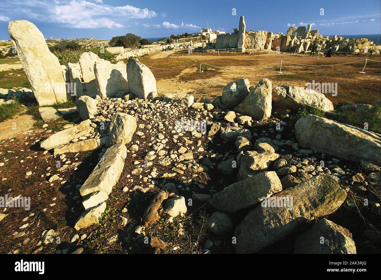 Huge orthostats build up the outer wall of the temple site of Hagar Qim ...