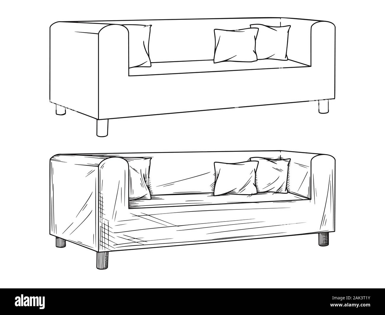 Realistic sketch of sofas isolated on white background. Vector ...