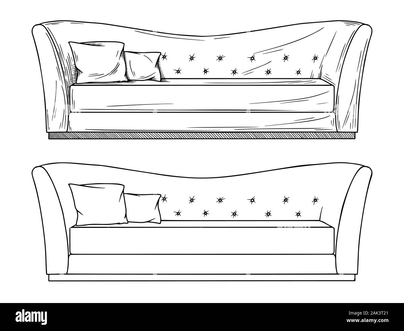 Realistic sketch of sofas isolated on white background. Vector ...