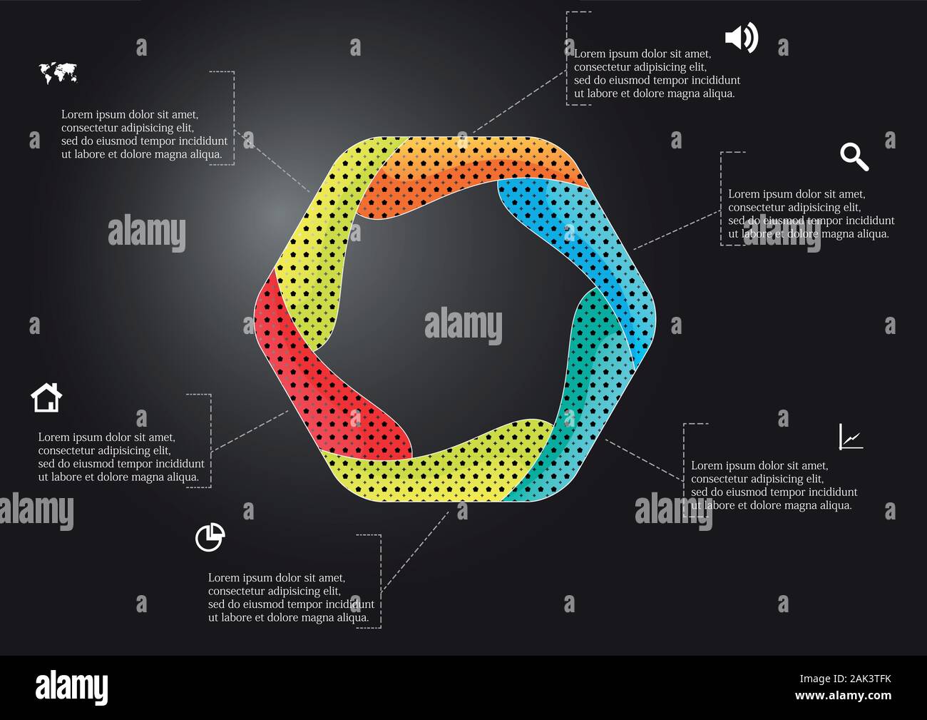 Vector infographic template with colorful hexagon. Hexagon is created ...