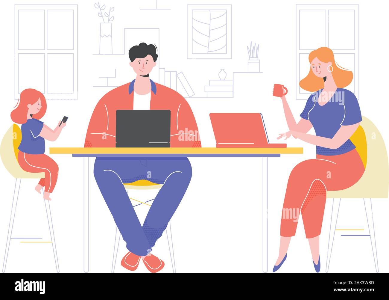 Children sitting table in Stock Vector Images - Alamy