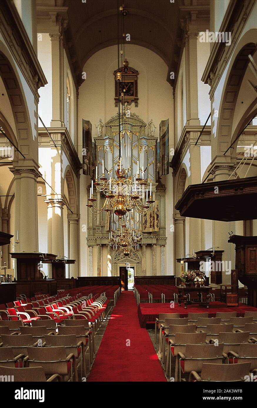 View of the nave of the Westerkerk in Amsterdam. The magnificent organ ...