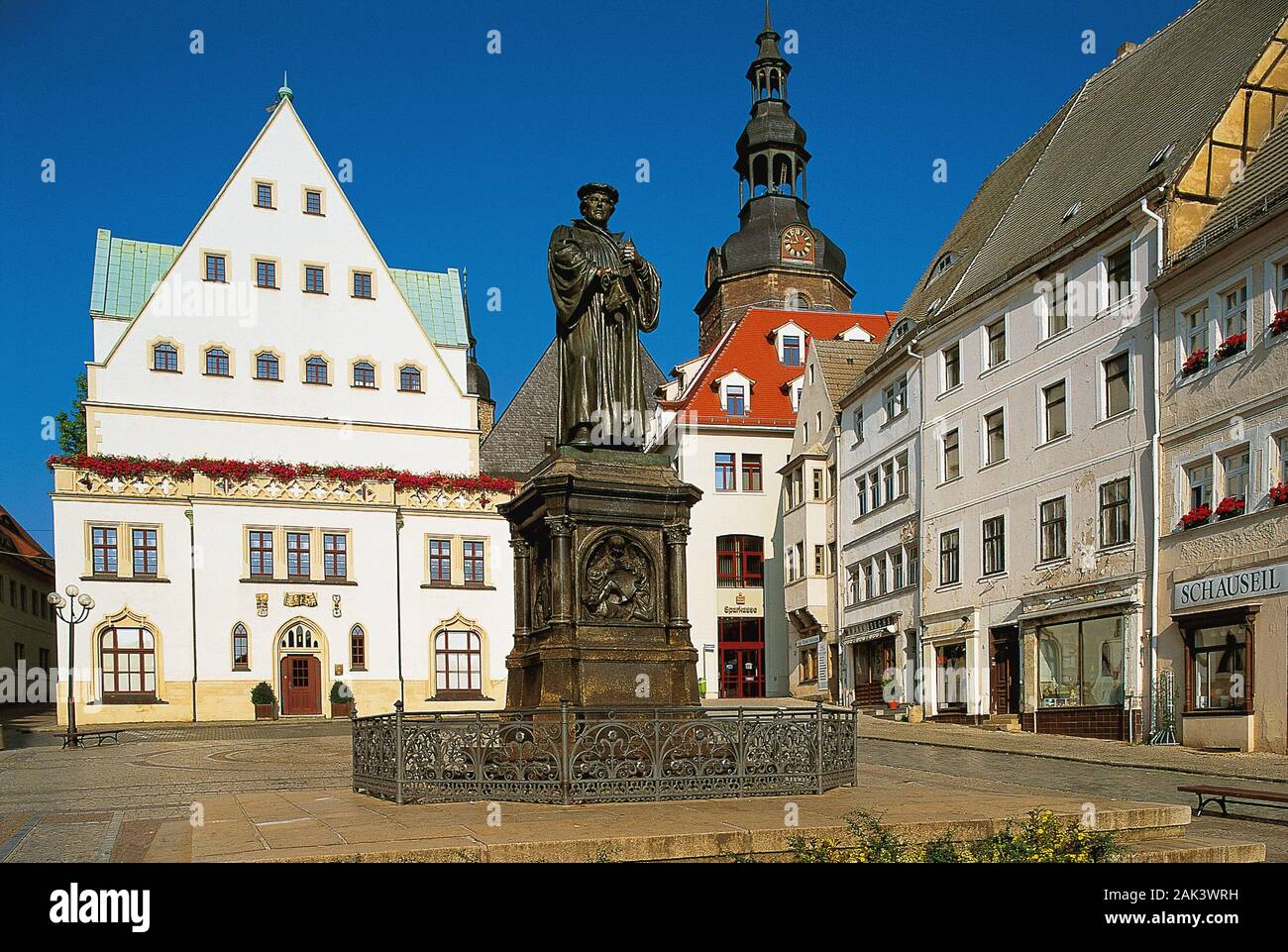 The Luther monument on the market place in Eisleben, Germany. The ...
