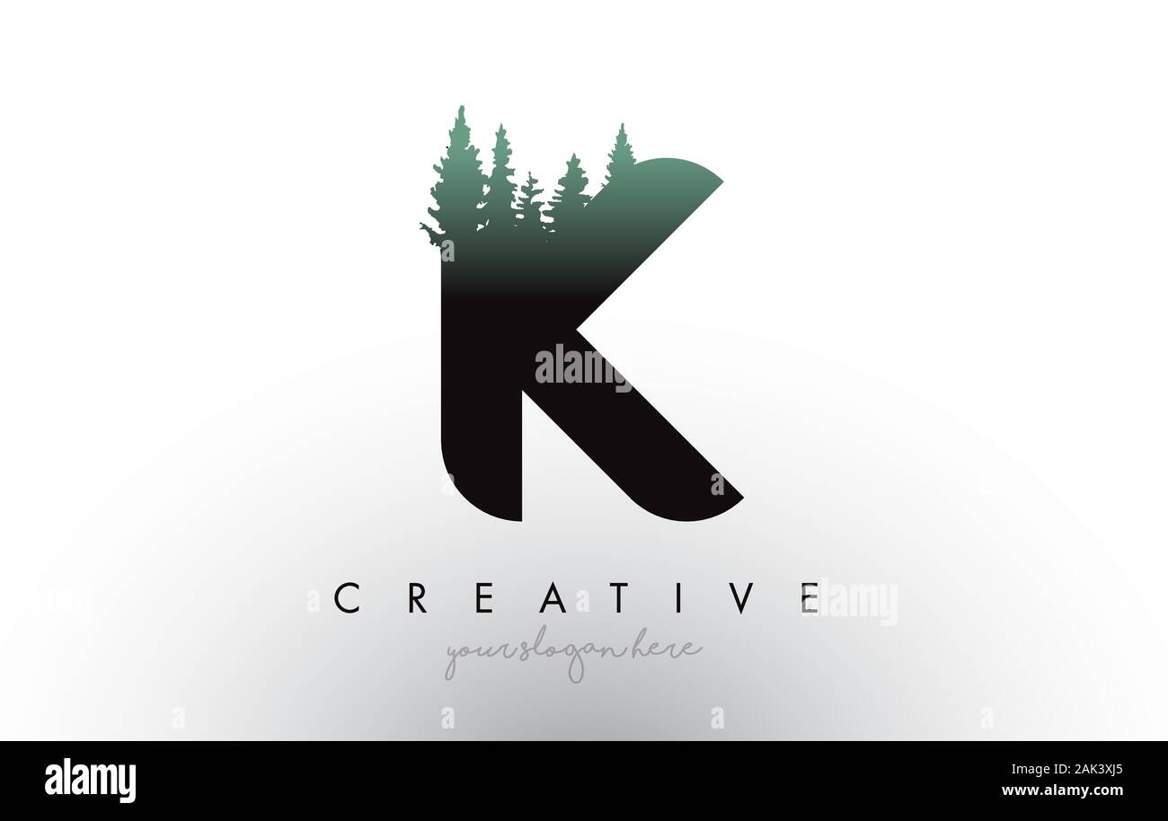Creative K Letter Logo Idea With Pine Forest Trees. Letter K Design ...