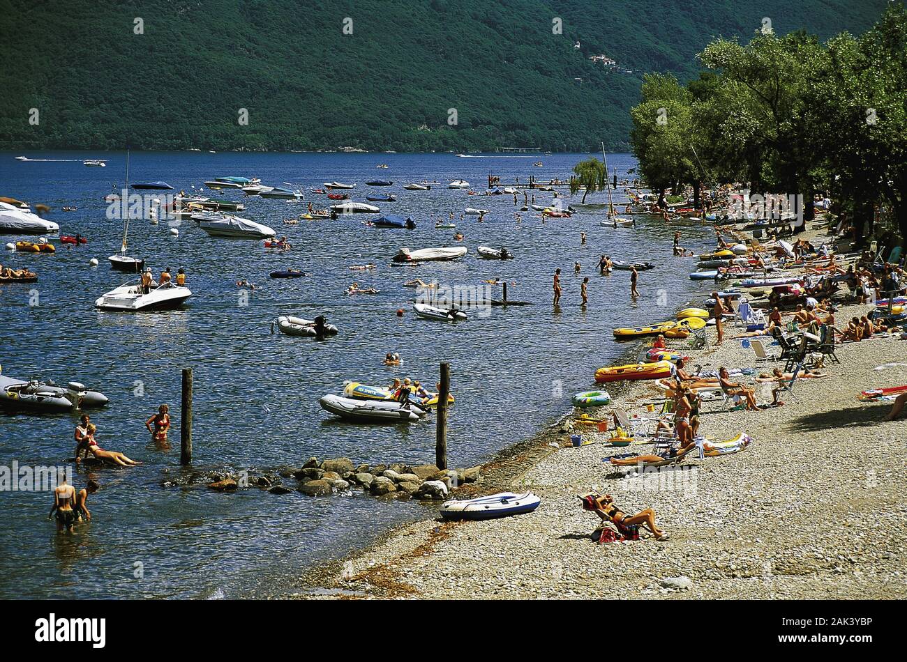 The beach of the Lago Maggiore near Cannobi, Italy. (undated picture ...