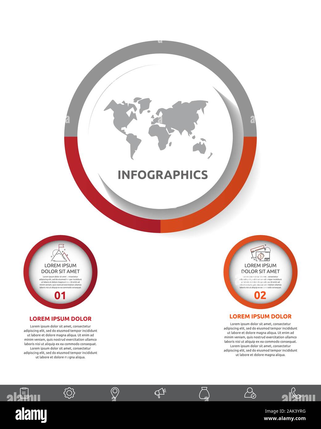 Vector infographic with main circle and 2 small circles. Circles with ...