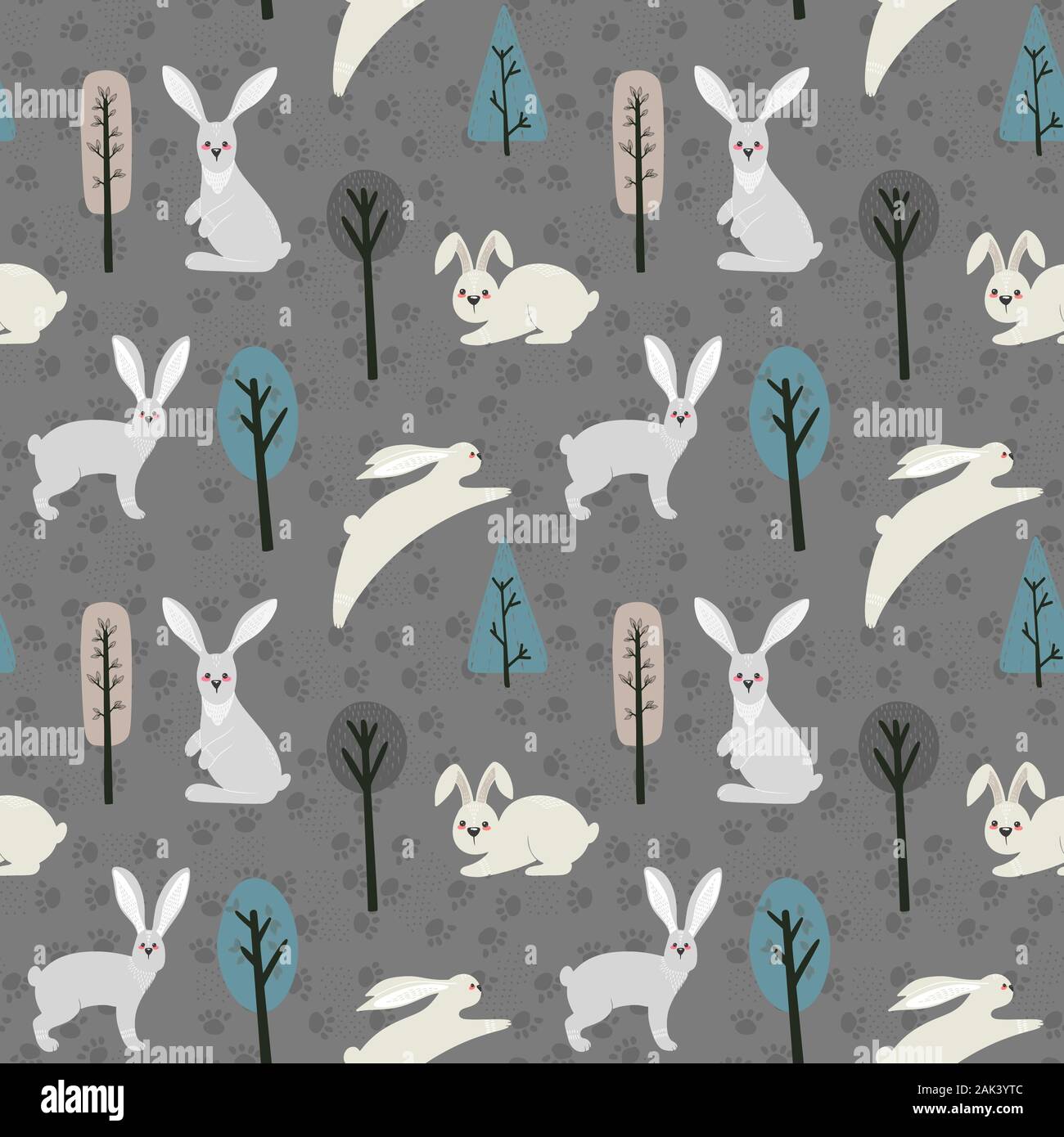 Seamless pattern with rabbit, hare and different elements. Illustration ...