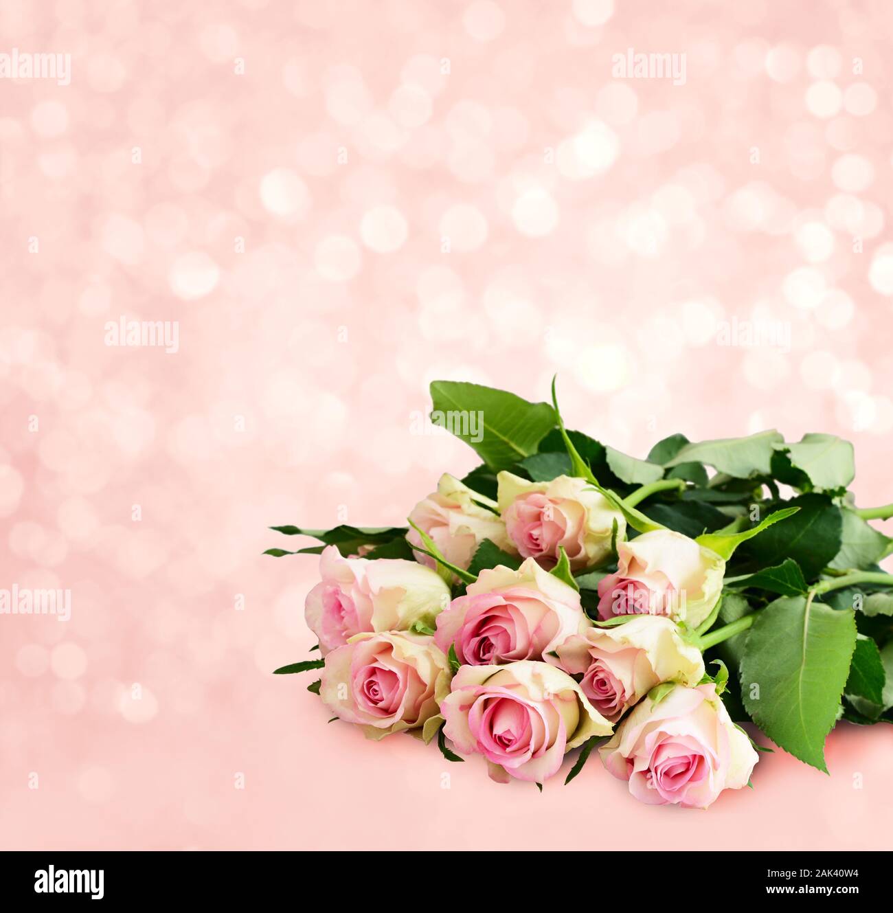 Fresh pink rose flowers bouquet on holiday background Stock Photo - Alamy