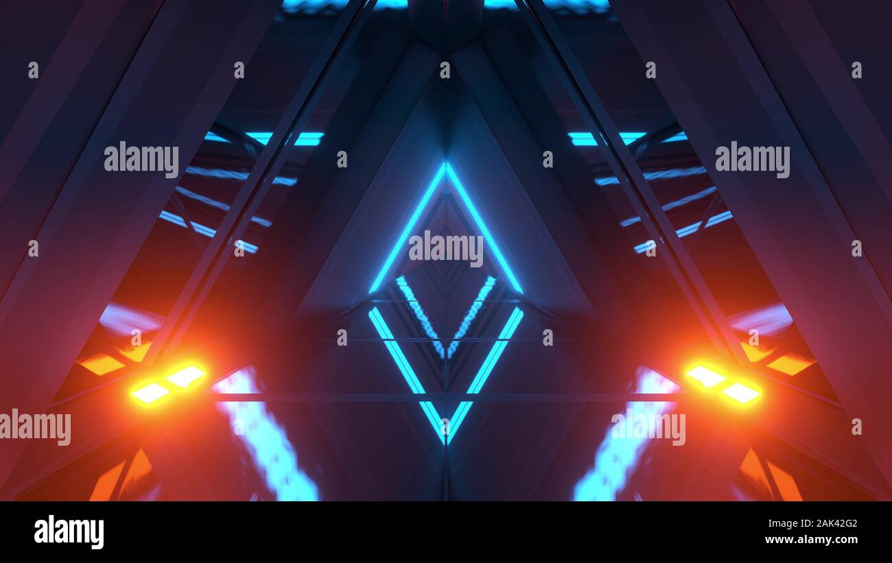 glowing triangle space ship temple tunnel corridor in futuristic sci-fi ...