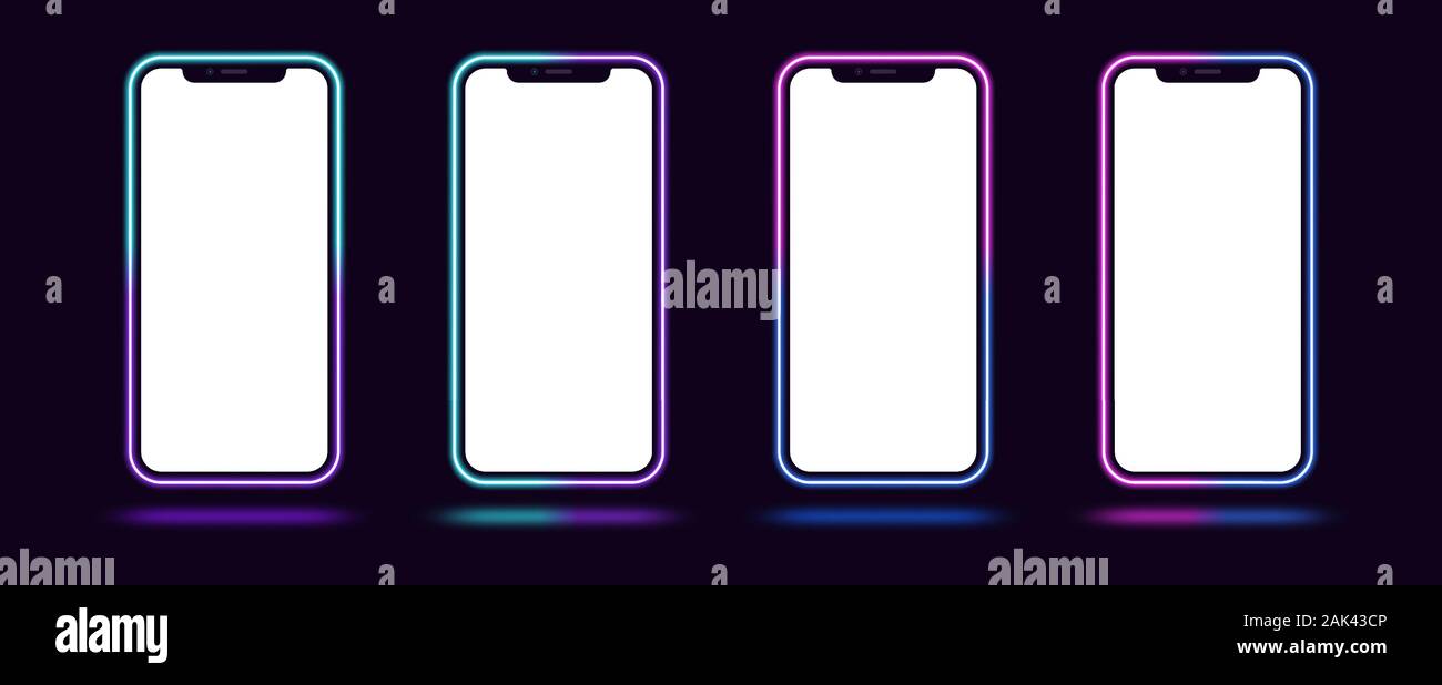 Phone mockup with gradient neon border. Modern set of phone templates ...