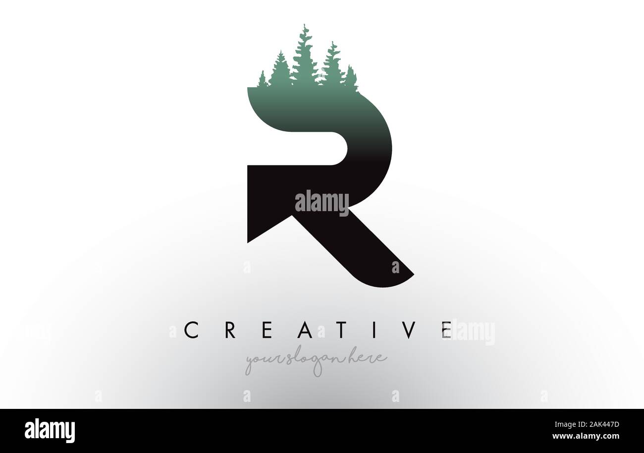 Creative R Letter Logo Idea With Pine Forest Trees. Letter R Design ...