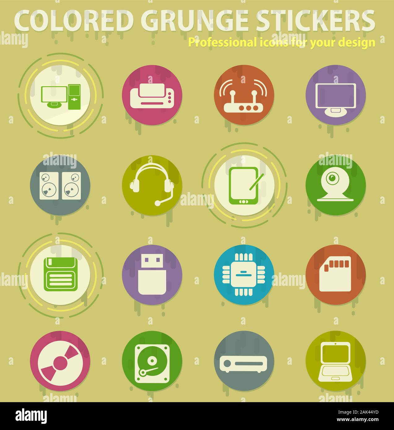 Computer equipment colored grunge icons Stock Vector Image & Art - Alamy