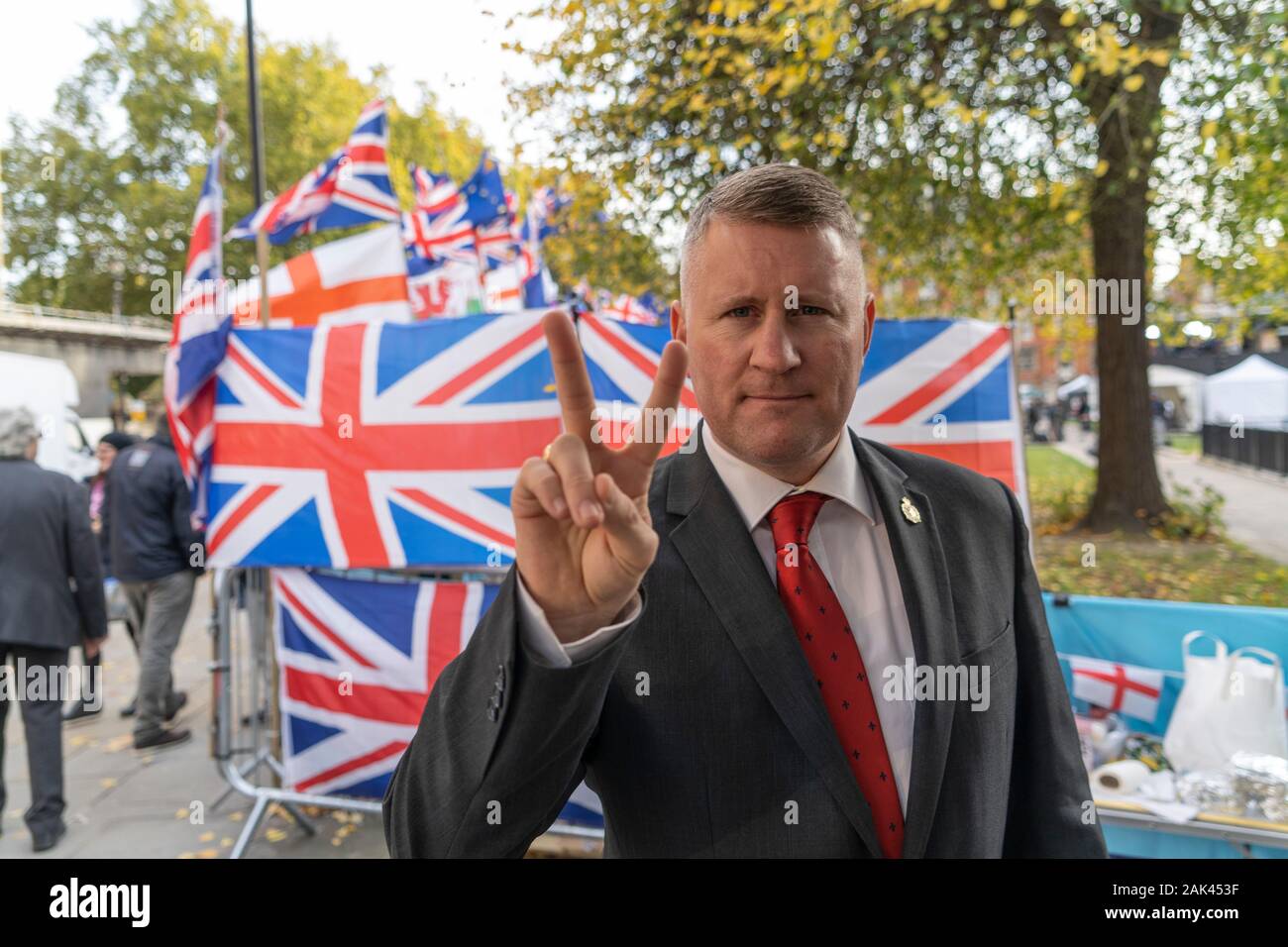 Paul Golding the leader of Britain First outside the House of ...