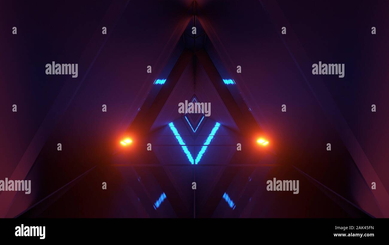 glowing triangle space ship temple tunnel corridor in futuristic sci-fi ...