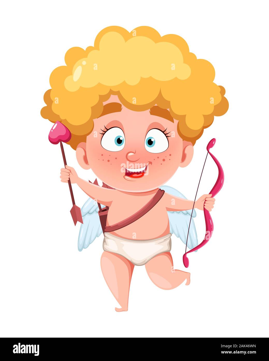 Happy Valentine's Day. Funny Cupid kid with bow and love arrow, cute ...