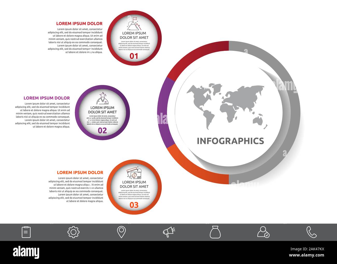 Vector infographic with main circle and 3 small circles. Circles with ...