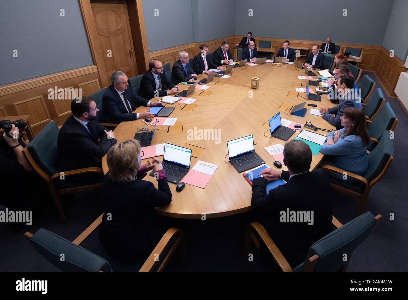 Dresden, Germany. 07th Jan, 2020. The members of the Cabinet are seated ...