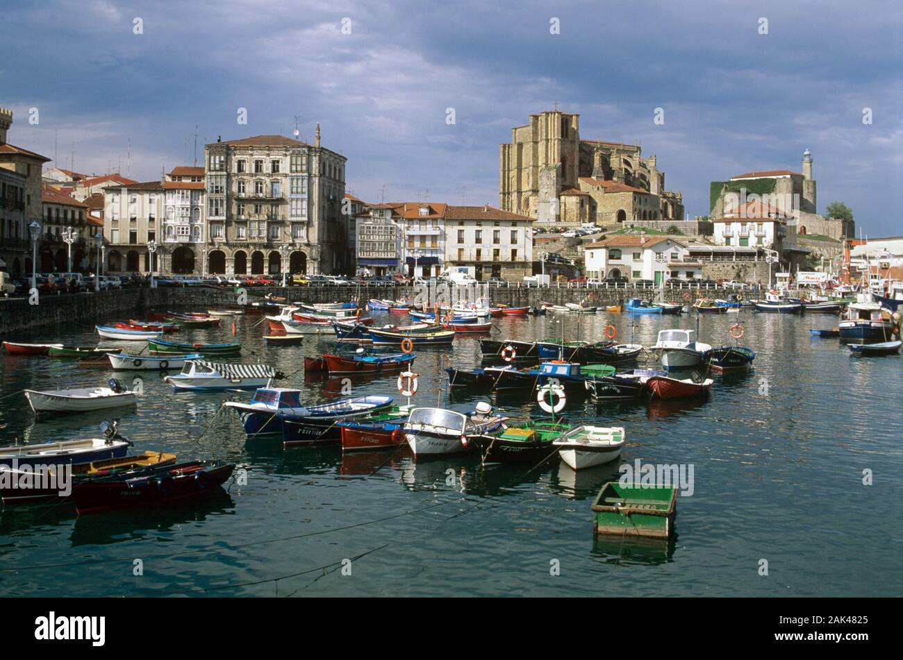 Northern Spain: Castro Urdiales - The port with church and castle in ...