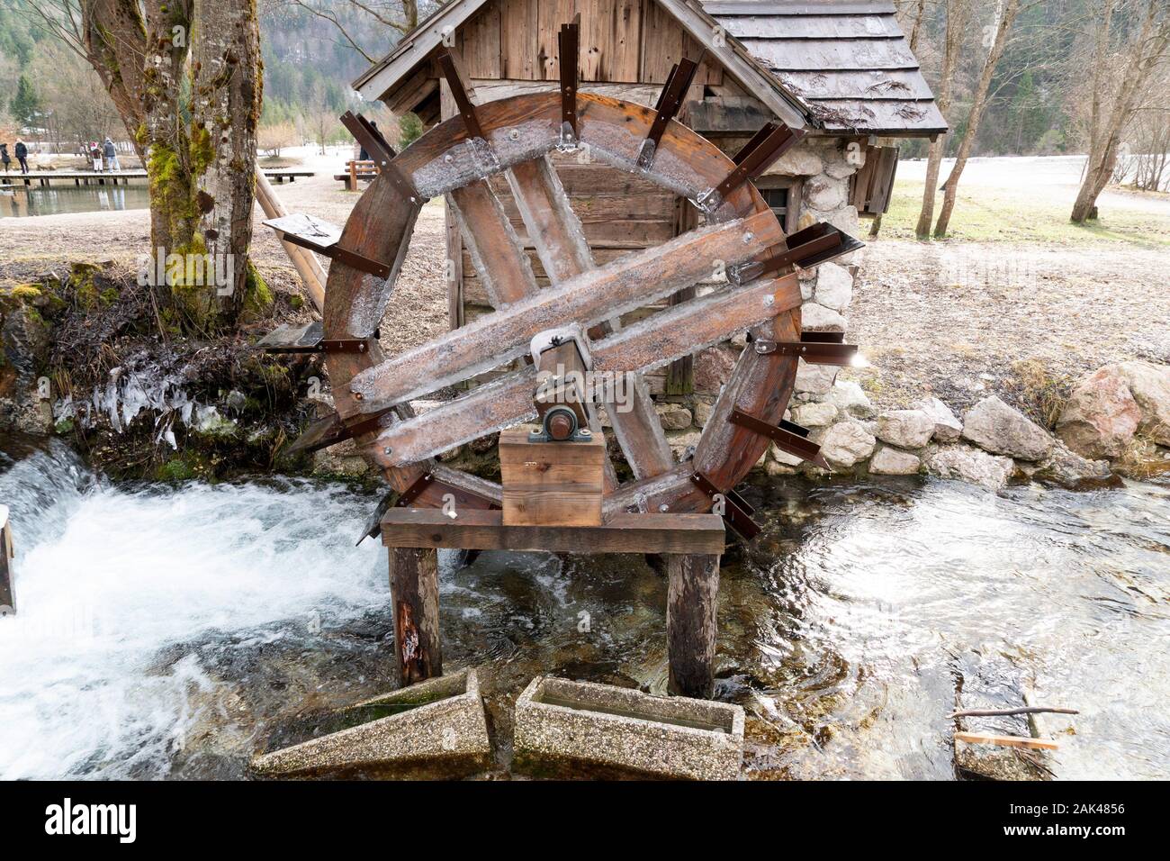 Frozen water mill wheel in winter Stock Photo - Alamy