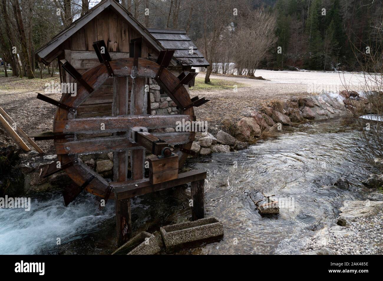 Frozen water mill wheel in winter Stock Photo - Alamy