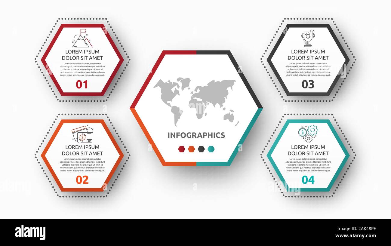Vector infographic with main pentagon and 4 small pentagons. Used for ...
