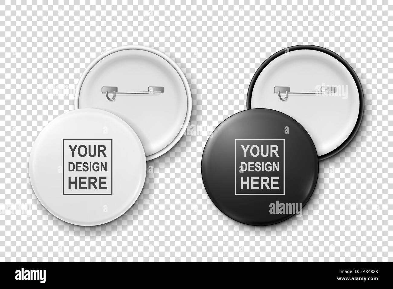 Vector 3d Realistic Metal or Plastic White, Black Blank Button Badge ...