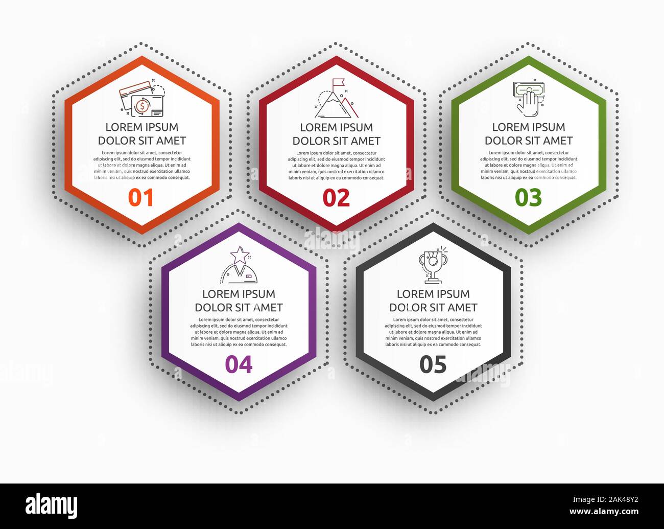 Vector infographic with 5 pentagons. Used for five diagrams, graph ...