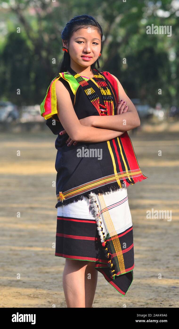 Dimapur, India, Jan 7, 2020: A Mao woman pose for photograph during the ...