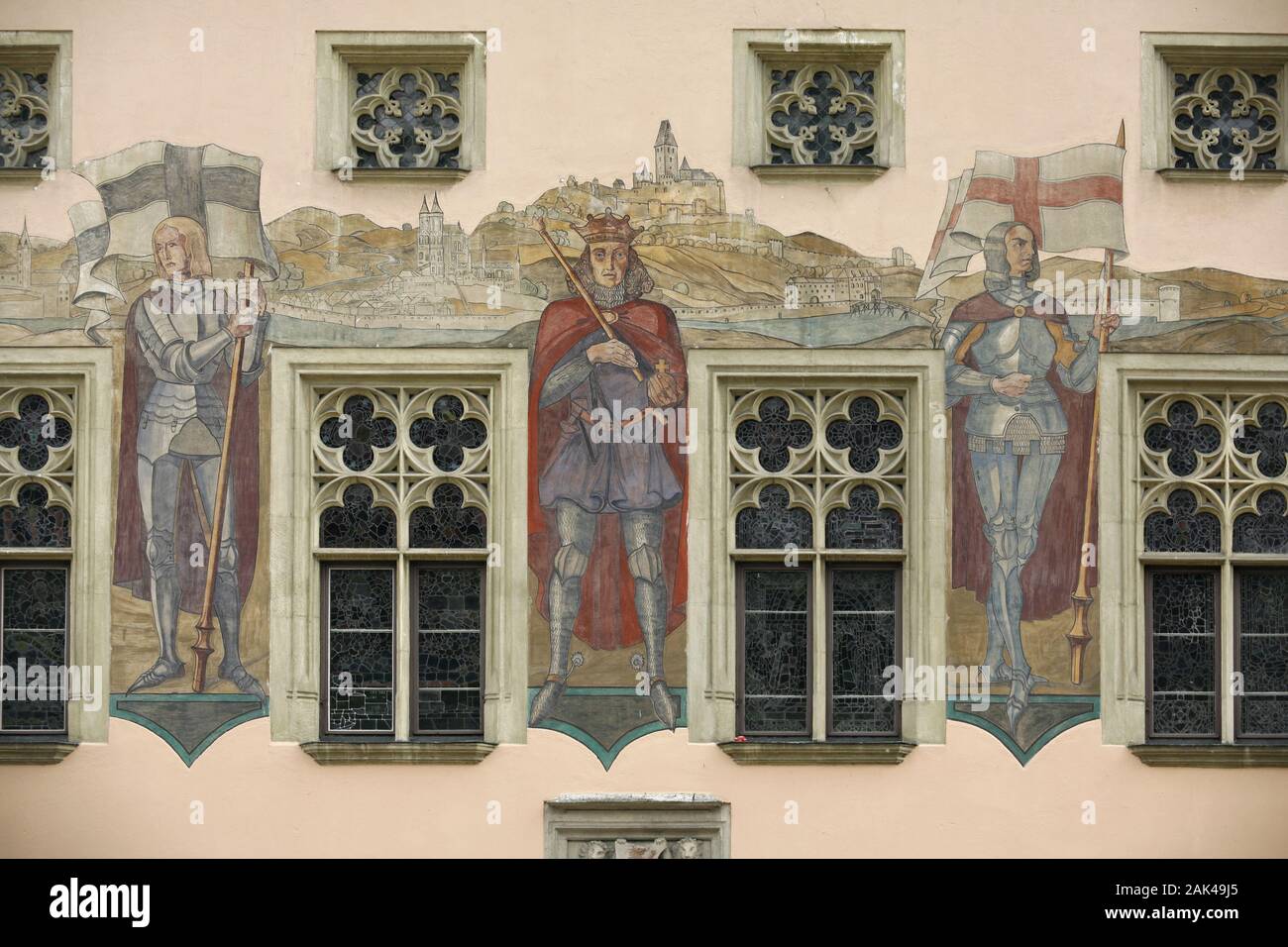 Fassadenmalerei am Passauer Rathaus, Bay. Wald | usage worldwide Stock ...