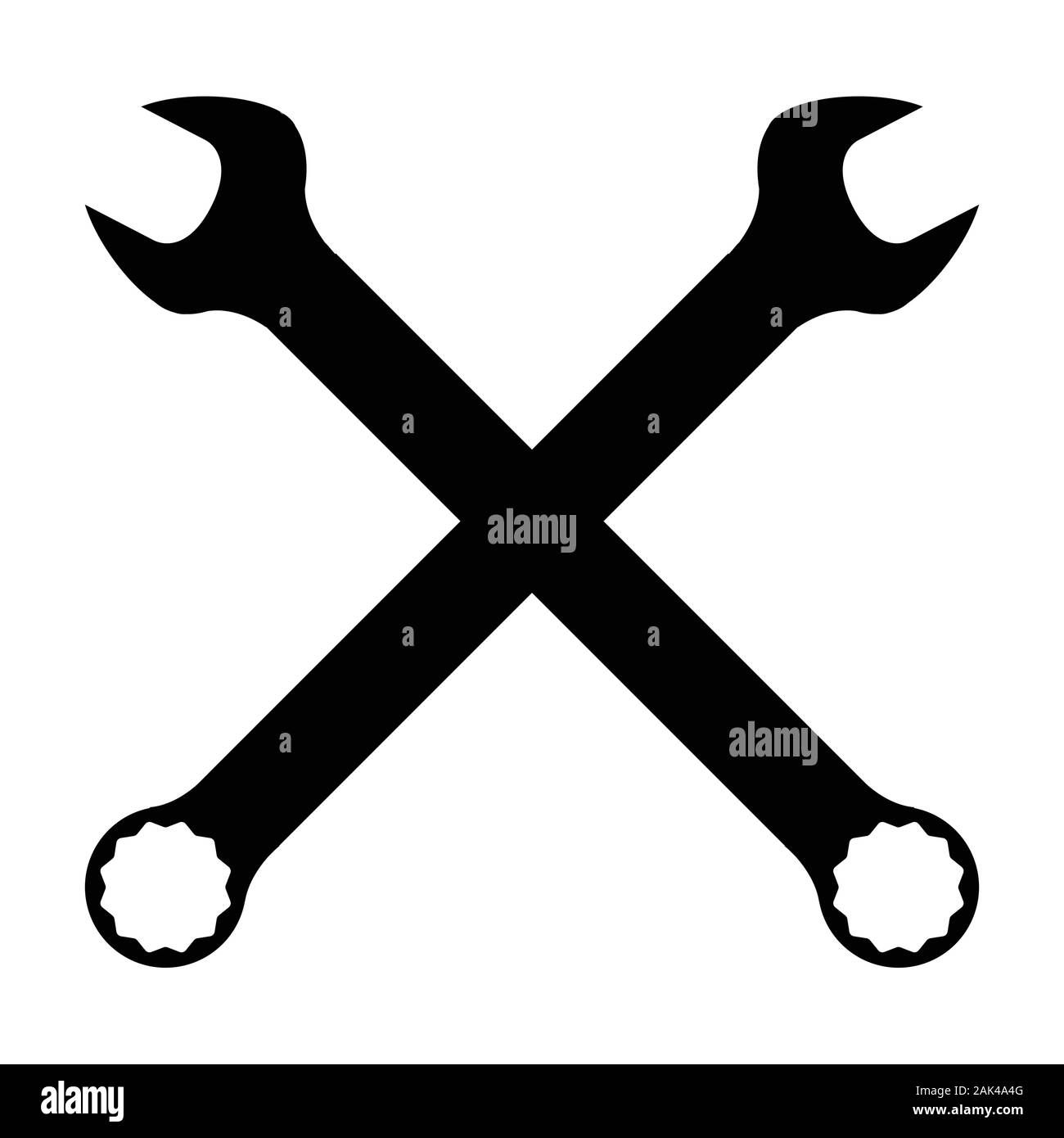 Two crossed mechanics open ended and ring spanner combination in ...