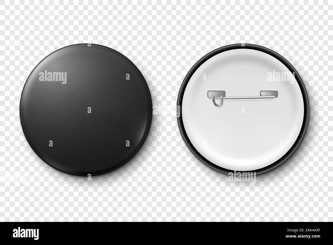 Vector 3d Realistic Metal or Plastic Black Blank Button Badge Icon Set ...