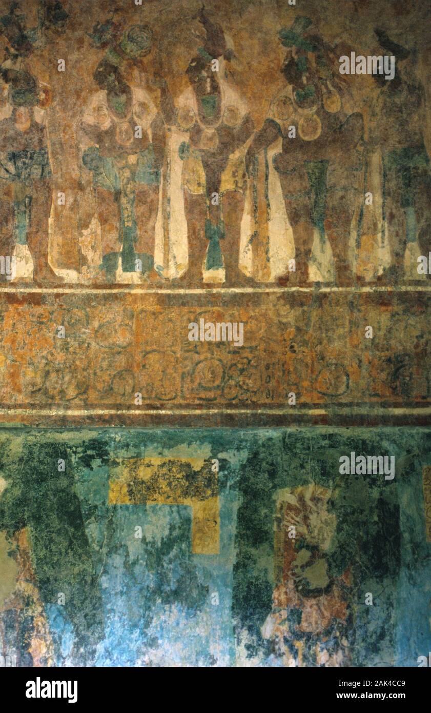 Mexica: wall painting in the Templo de las Pinturas of Bonampak, Maya ...
