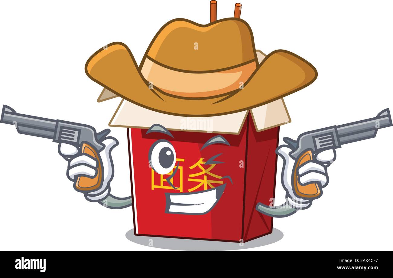 Chinese box noodle dressed as a Cowboy having guns Stock Vector Image ...