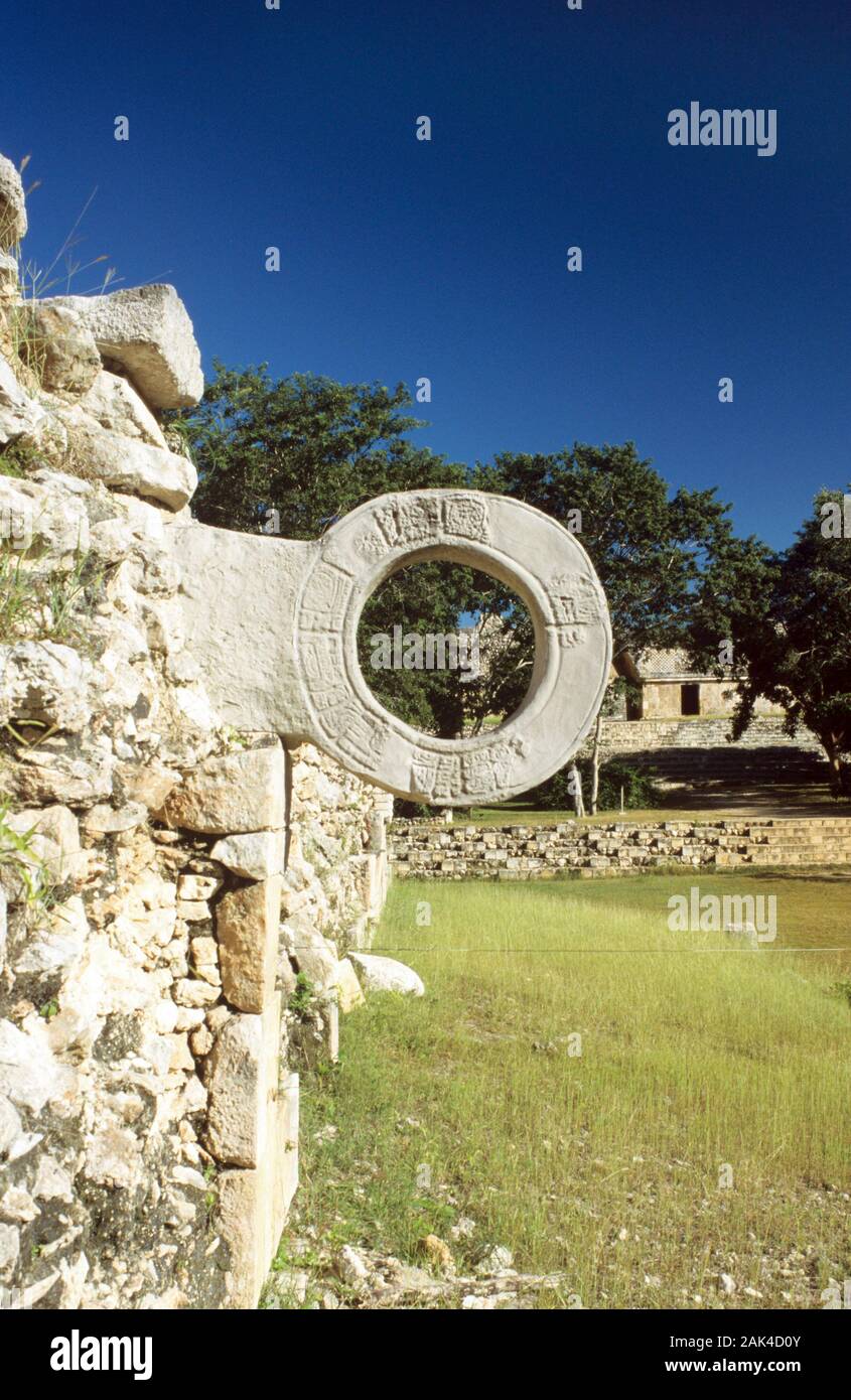 Mexico: the ring on the ball game yard in the Maya ruins of Uxmal ...
