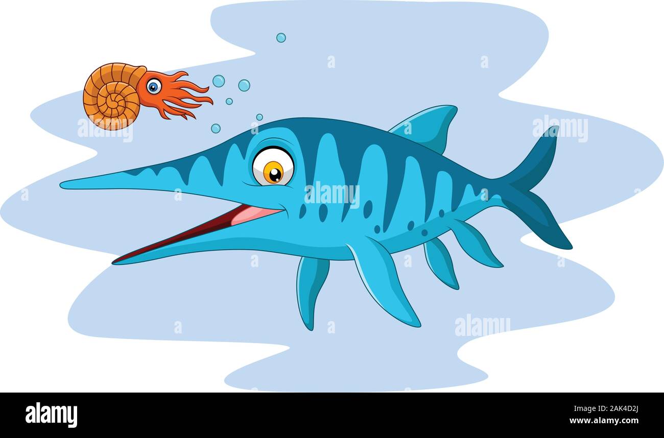 Cartoon smiling ichthyosaurus and nautilus Stock Vector Image & Art - Alamy