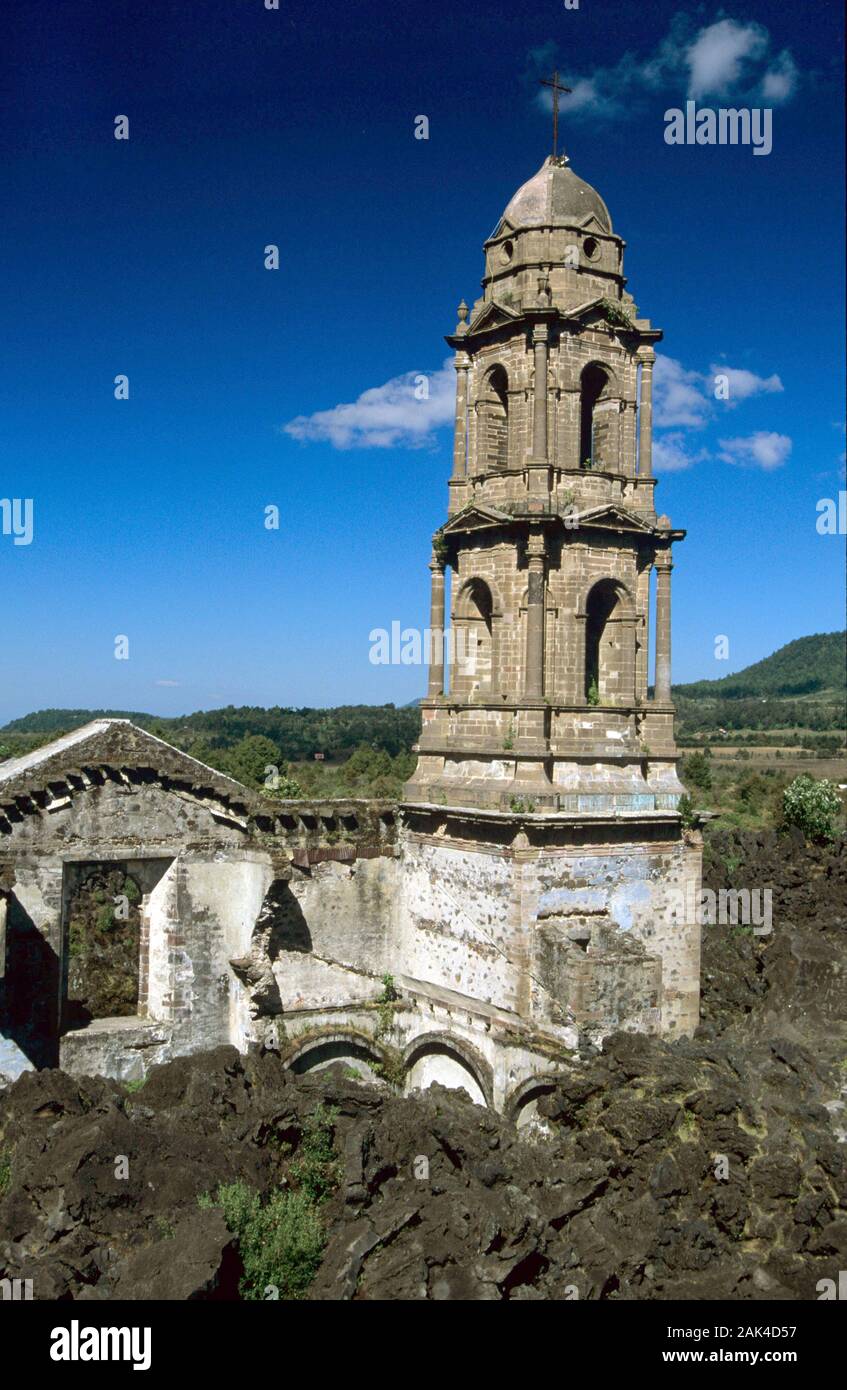 Mexico: a destroyed church near the volcano Paricutin | usage worldwide ...