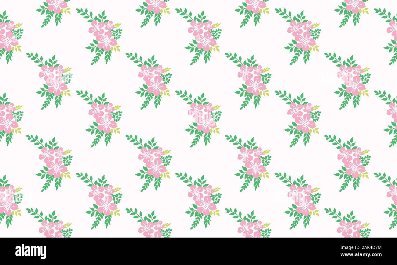 Cute pink rose flower pattern background for valentine, with leaf and ...