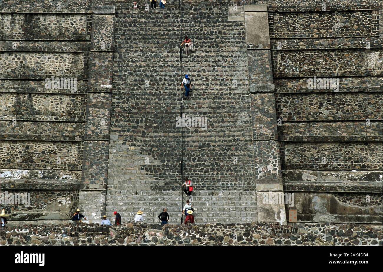 Mexico: Tourists on the Steps of the Steep Pyramid of the Sun in ...