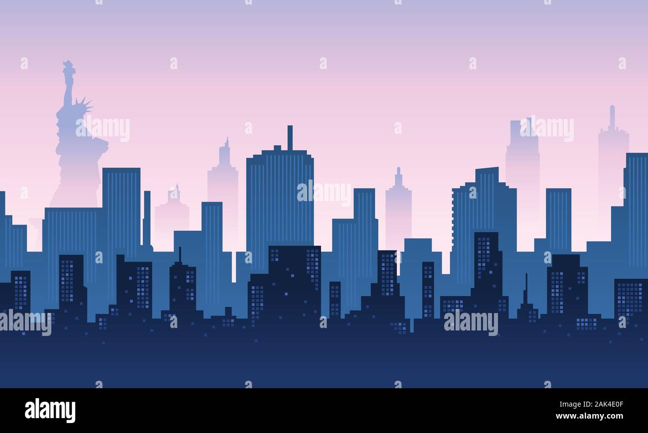 A illustration of Liberty Statue City Silhouette. Collection city ...