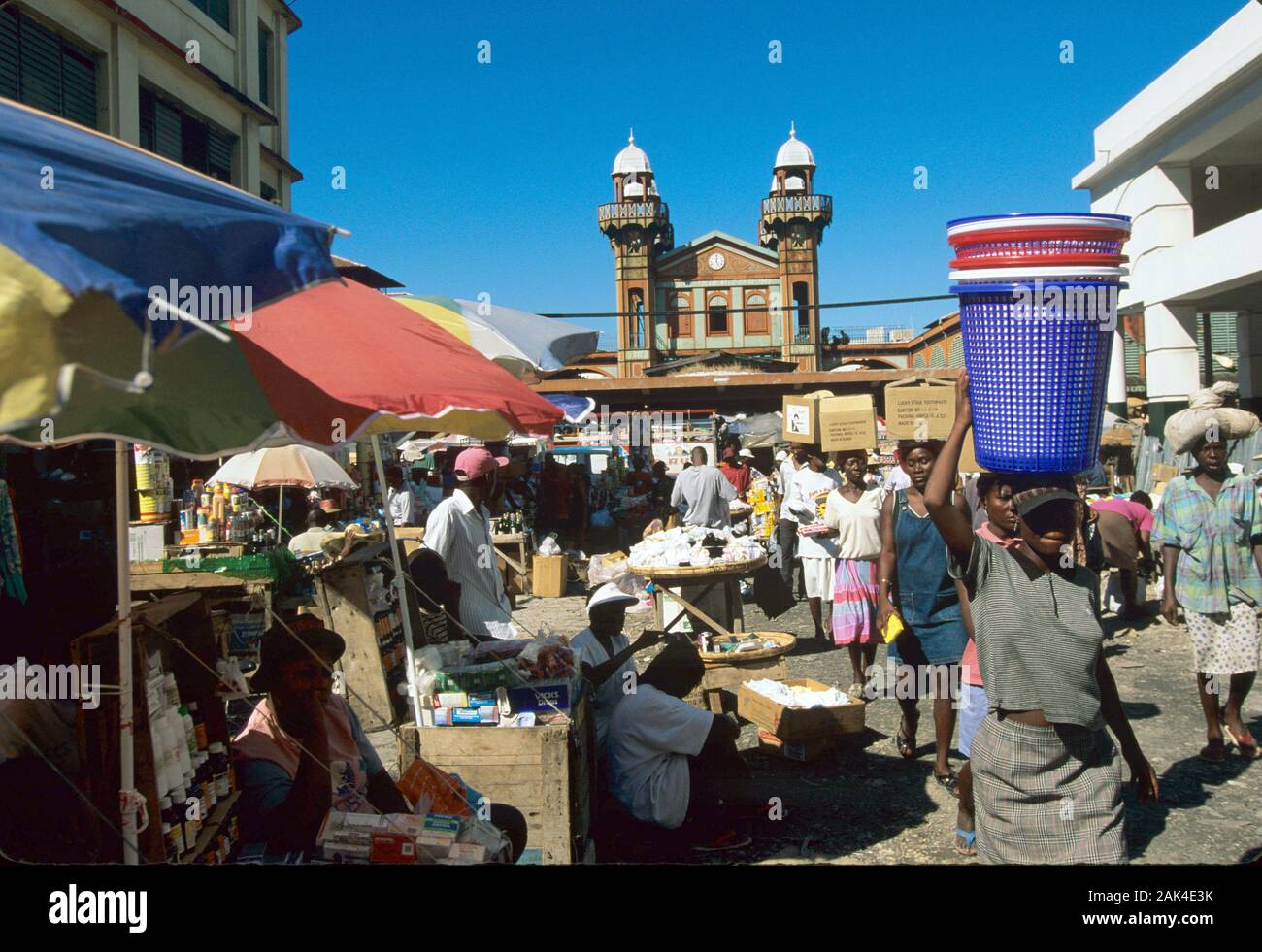 Haiti - market bustle in front of the market building in Port-au-Prince ...