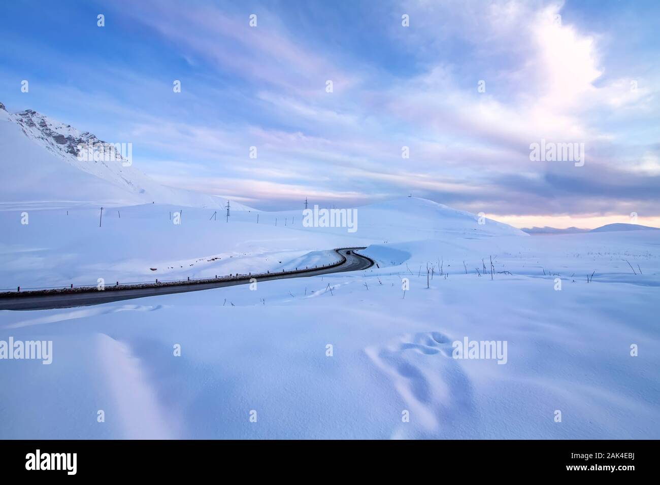 Cross Pass between snow-capped mountains on the Georgian Military ...