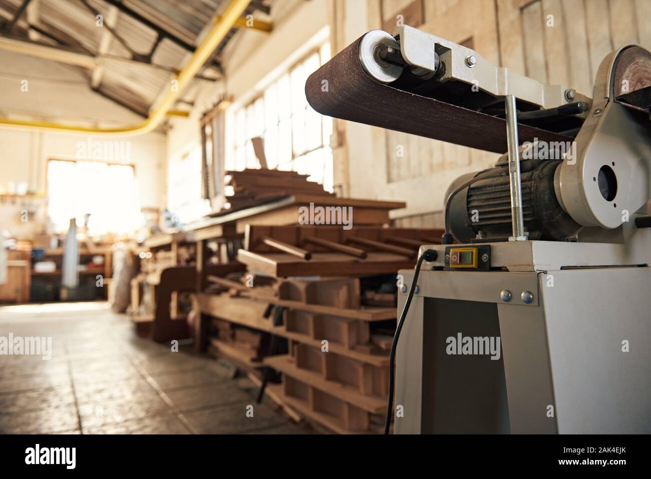 Industrial sander and wood inside of a woodworking shop Stock Photo - Alamy