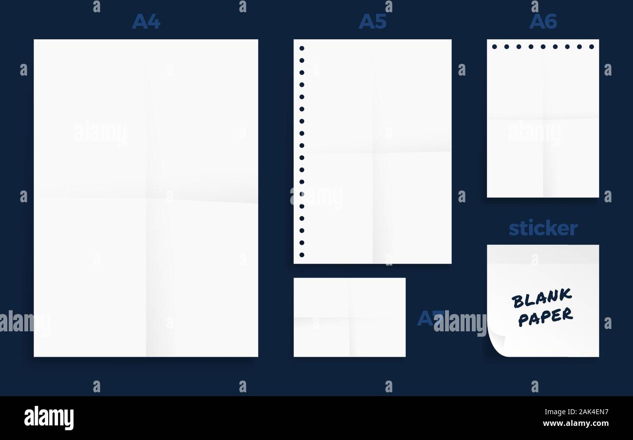 Set of crumpled four Standart blank series A format paper A4, A5, A6 ...