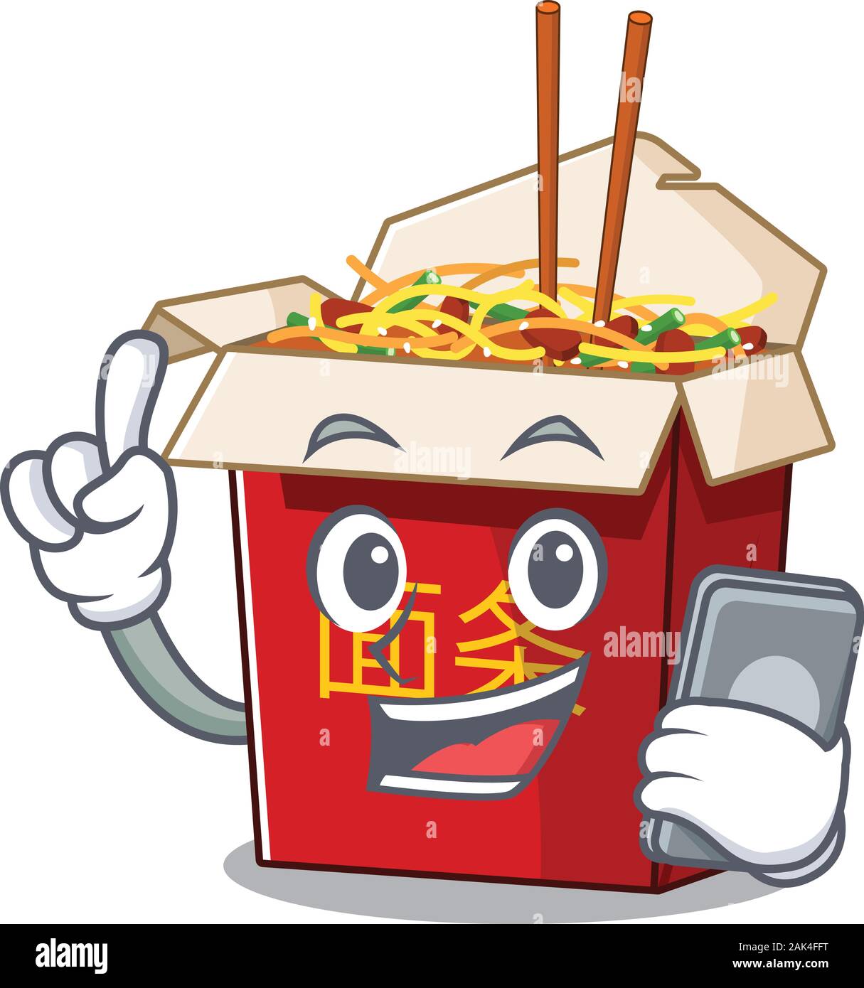Cartoon design of chinese box noodle speaking on a phone Stock Vector ...