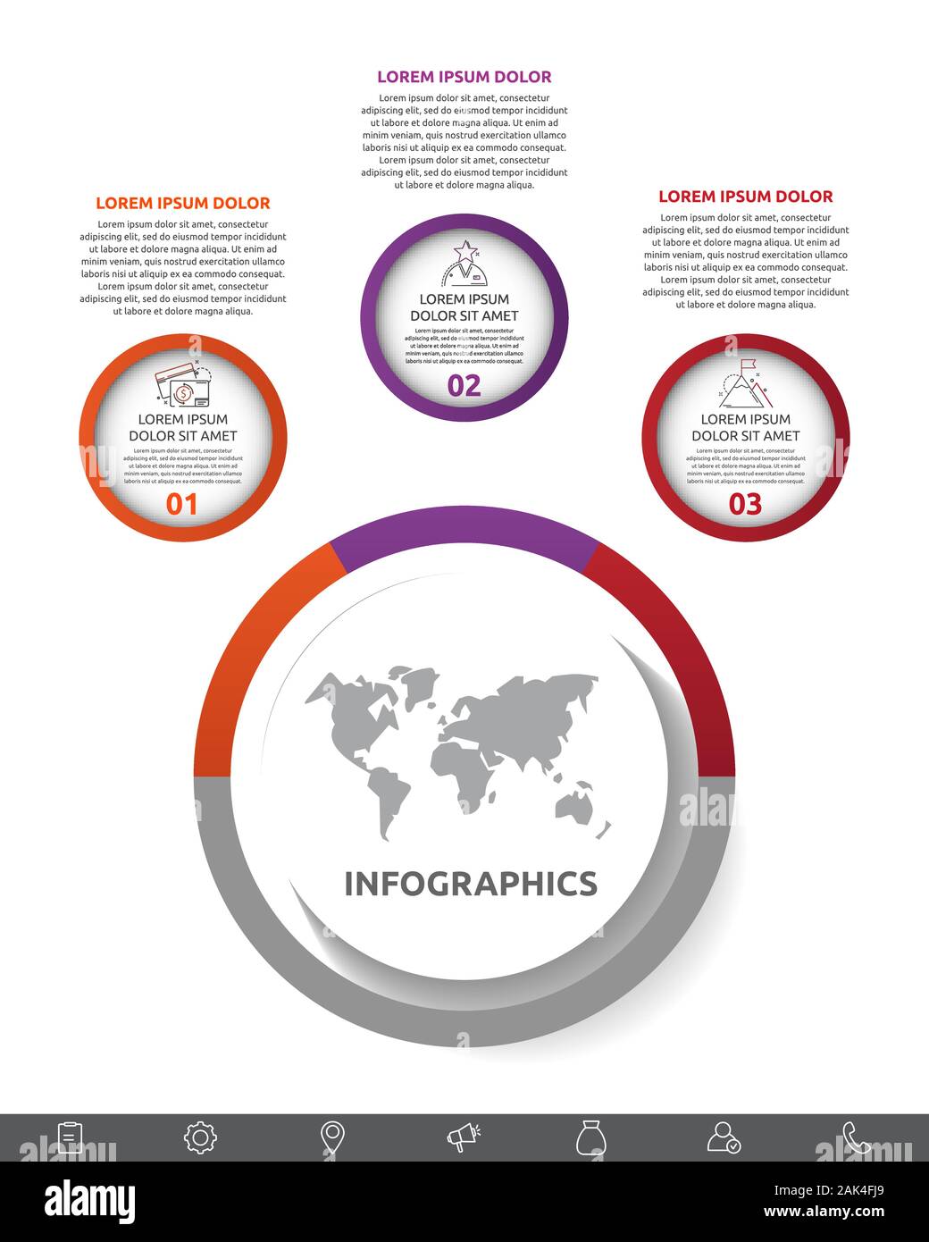 Vector infographic with main circle and 3 small circles. Circles with ...