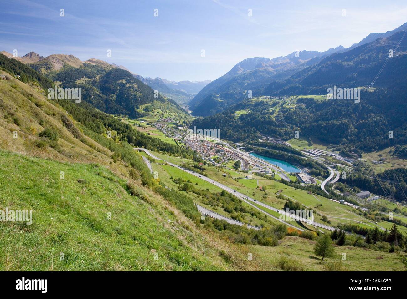 View of Airolo, a central starting point for wanderers in the canton ...