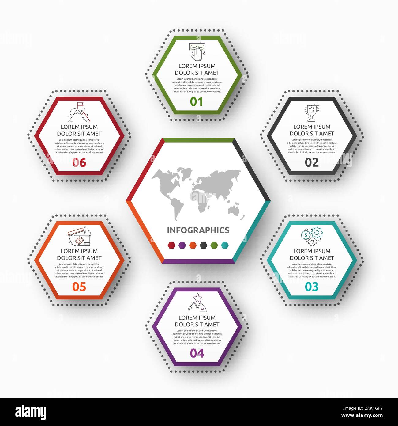 Vector infographic with main pentagon and 5 small pentagons. Used for ...
