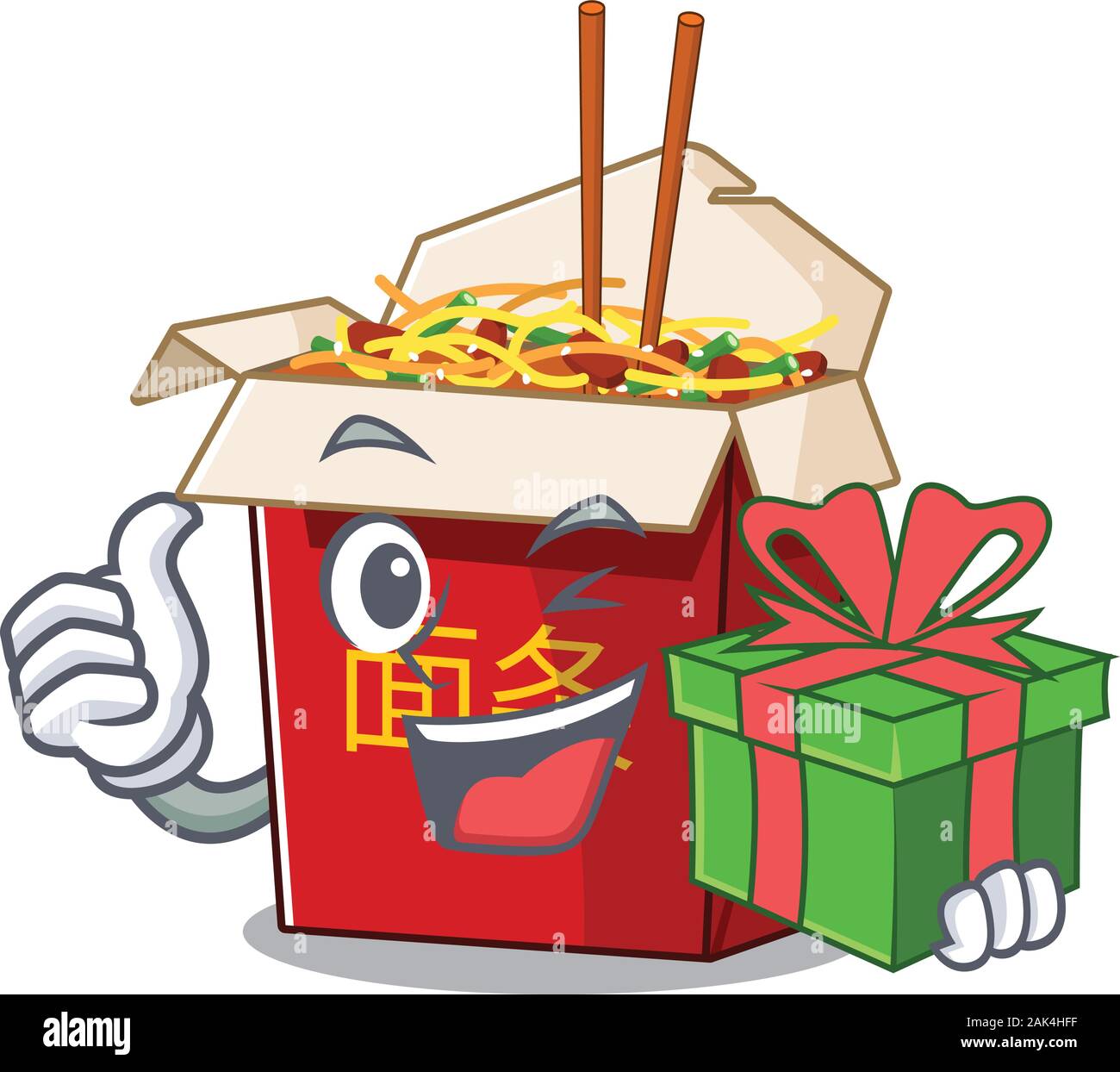 Smiley chinese box noodle character with gift box Stock Vector Image ...